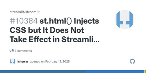 Sthtml Injects Css But It Does Not Take Effect In Streamlit 1421 Worked In 137 · Issue