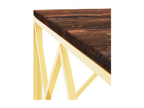 Mesa De Centro Acero Inoxidable Madera Maciza Reciclada Dorada