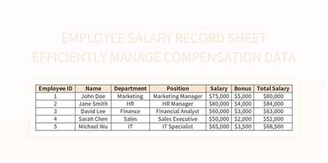 Efficiently Manage Employee Compensation Data With A Salary Record Sheet Excel Template Free