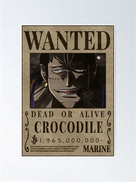 Sir Crocodile Wanted One Piece Mr 0 Cross Guild Bounty Poster Poster