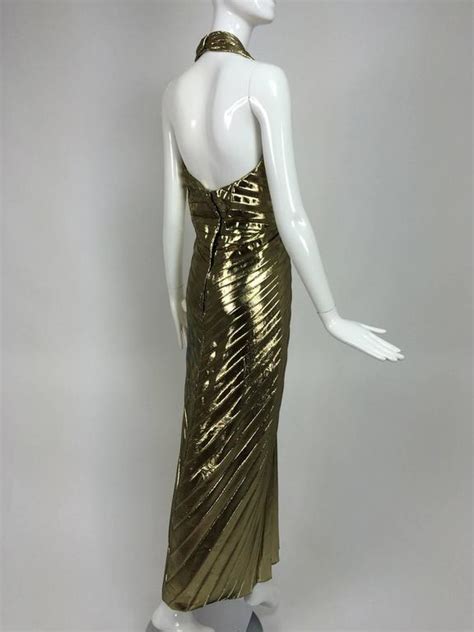 Travilla Marilyn Monroe Sunburst Pleated Gold Lame Halter Neck Gown
