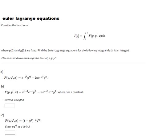 Solved Euler Lagrange Equations Consider The Functional I Y