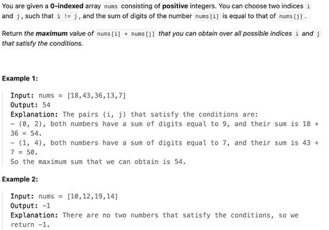 Leetcode 2342 Max Sum Of A Pair With Equal Sum Of Digits Python