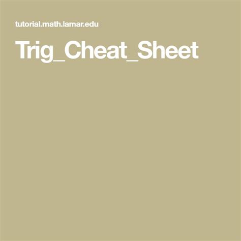 Trig Cheat Sheet Cheat Sheets Cheating Sheet