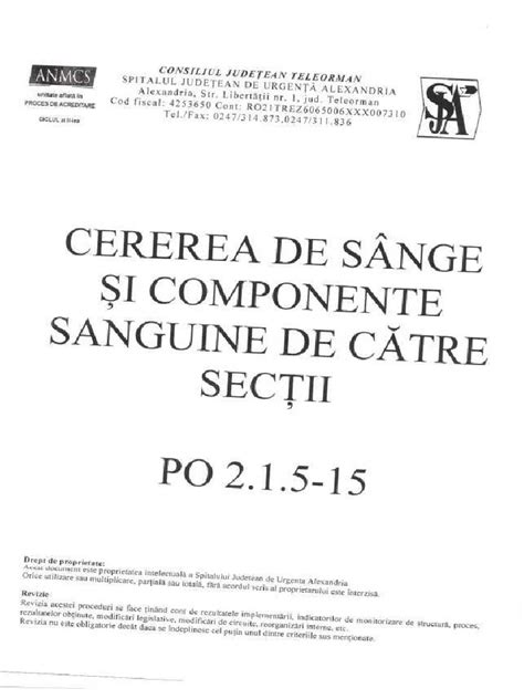 Po 215 15 Cererea De Sange Si Componente Sanguine De Catre Sectii