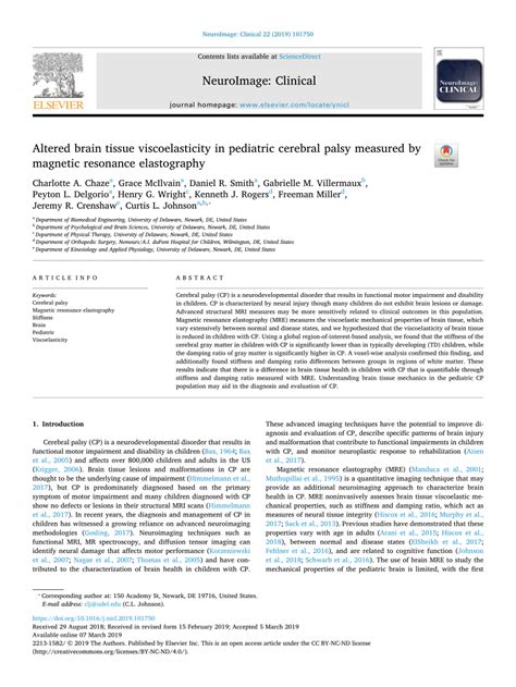 Pdf Altered Brain Tissue Viscoelasticity In Pediatric Cerebral Palsy Measured By Magnetic