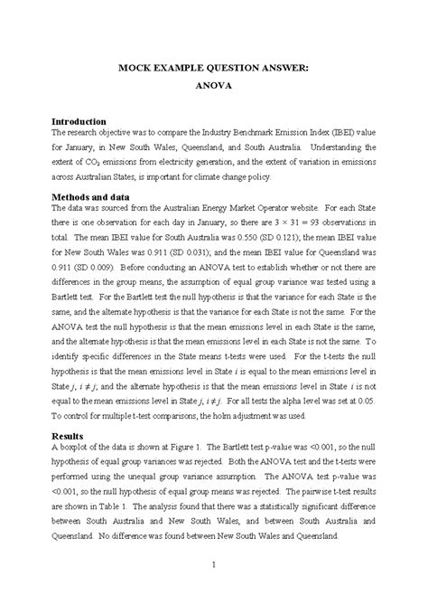Anova Example Write Up Revised MOCK EXAMPLE QUESTION ANSWER ANOVA Introduction The Research