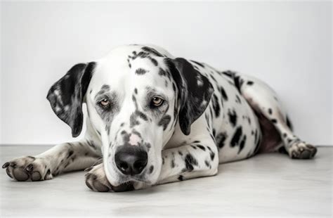 Un Perro Tendido En El Suelo Con Un Fondo Blanco Foto Premium