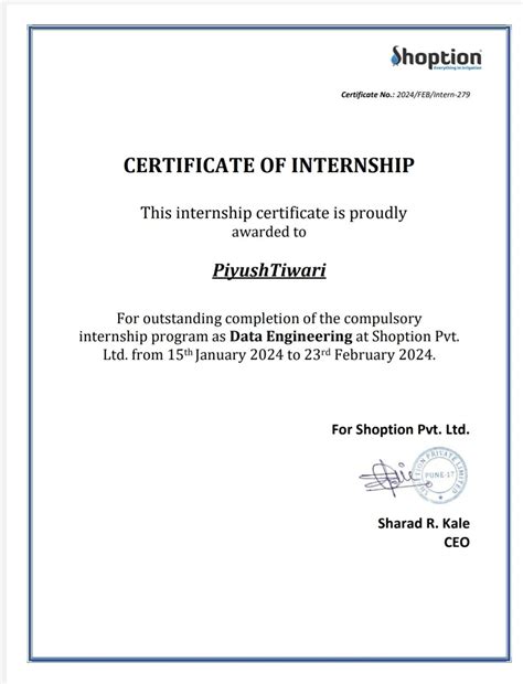 Piyush Tiwari On Linkedin Dataengineering Internship Datamining