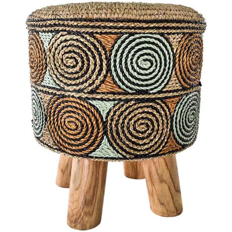 Stool Wood And Grass Multicolour 35x35x47 Chora Barefoot Luxury Living