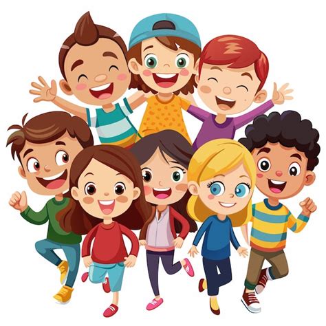 Un Grupo De Niños Felices De Pie Juntos Sonriendo Y Mirando Emocionados