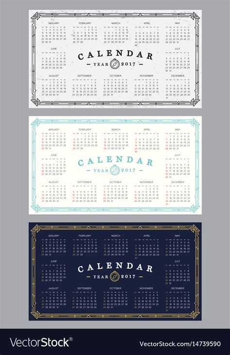 2017 Calendar Set Abstract Week Starts From Sunday