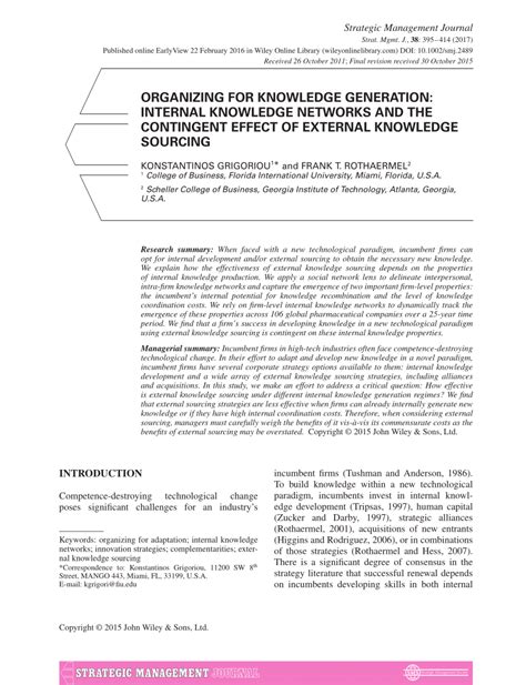 Pdf Organizing For Knowledge Generation Internal Knowledge Networks