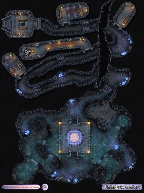 Underdark Chambers Dungeon Map 30x40 Hd Litunlit Gridded