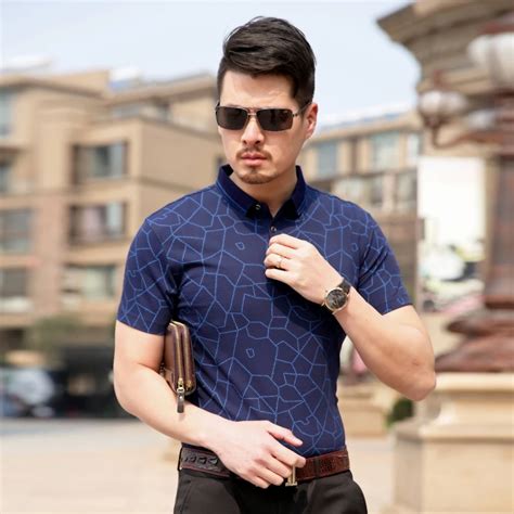 2017 Summer Fashion Mens Polo Shirt Short Sleeve Geometric Pattern Slim