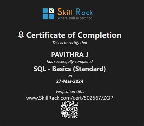 Pavithra J On Linkedin 🚀successfully Completed The Sql Basics In
