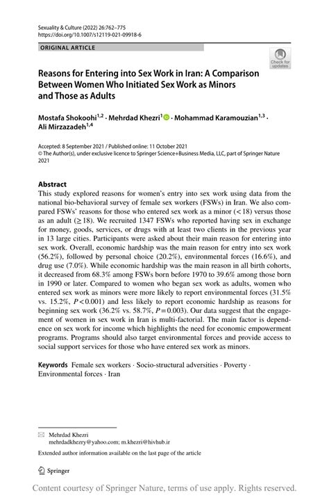 Reasons For Entering Into Sex Work In Iran A Comparison Between Women