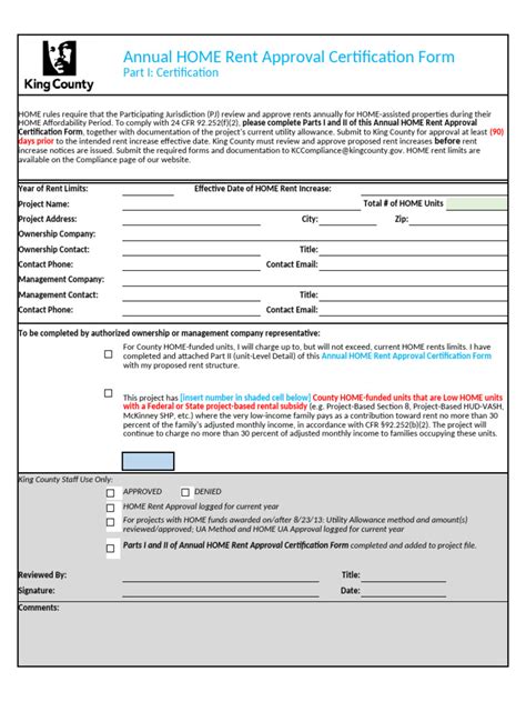 Annual Home Rent Approval Certification Form Pdf Section 8 Housing