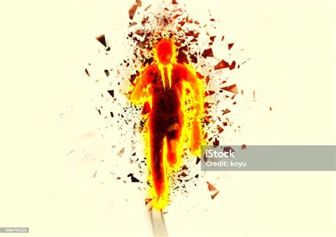 달리는 사업가의 실루엣과 불꽃 효과를 결합한 3d 그림 3차원 형태에 대한 스톡 사진 및 기타 이미지 3차원 형태 가연성