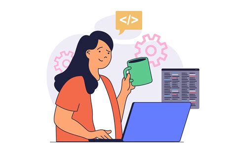 Programmer Working Concept With Cartoon People In Flat Design For Web