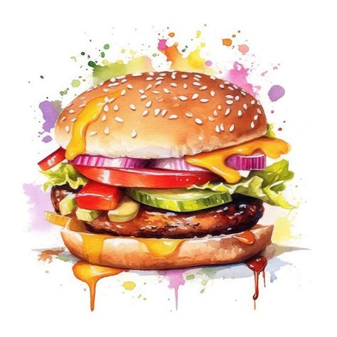Premium Photo Hamburger Watercolor Awesome Illustration Cute