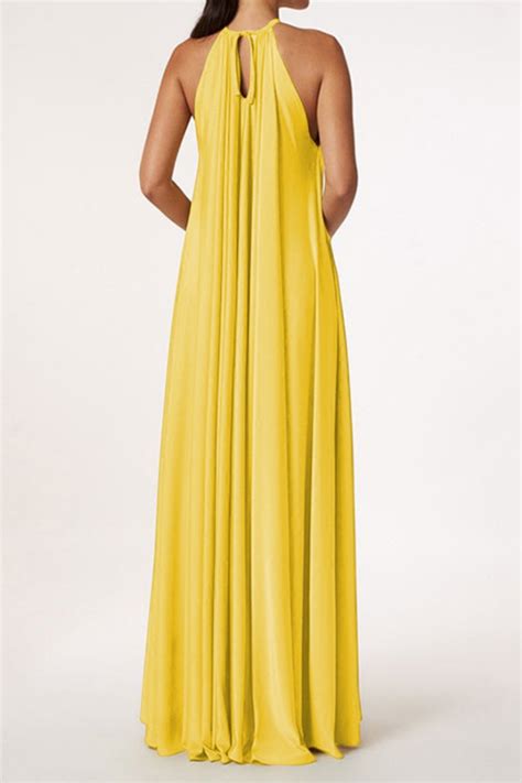 Wholesale Yellow Sexy Casual Solid Hollowed Out O Neck Dresses K79668 2