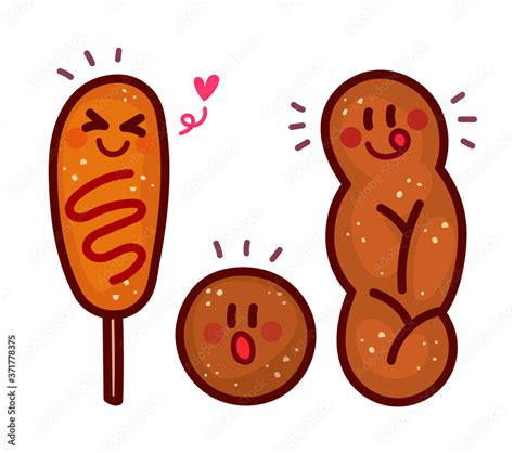 찹쌀 꽈배기 찹쌀 도넛 핫도그 캐릭터 일러스트 Stock 벡터 Adobe Stock