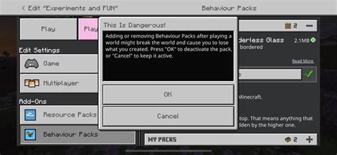 how to remove behaviour packs safely r minecraft