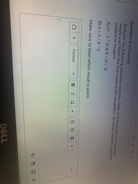Solved Question 8 10 Points Evaluate The Following