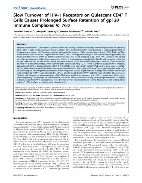 Pdf Slow Turnover Of Hiv 1 Receptors On Quiescent Cd4 T Cells Causes
