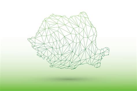 녹색 색상 밝은 배경 그림 의미 강력한 네트워크에 삼각형을 사용 하 여 기하학적 연결된 라인의 루마니아 지도 벡터 0명에 대한 스톡 벡터 아트 및 기타 이미지 Istock