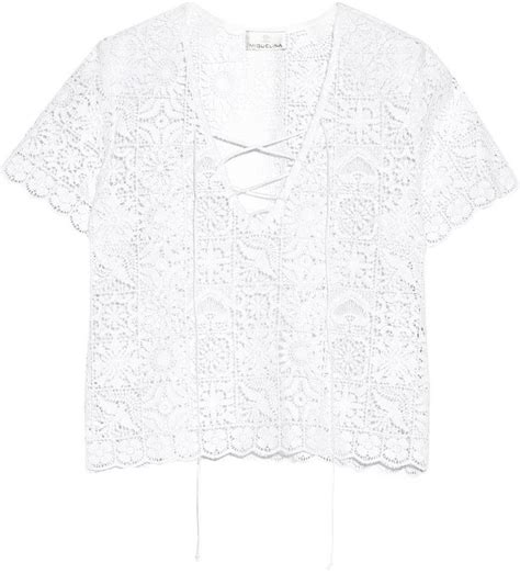 Miguelina Ariel Crocheted Cotton Lace Top White Cotton Lace Tops