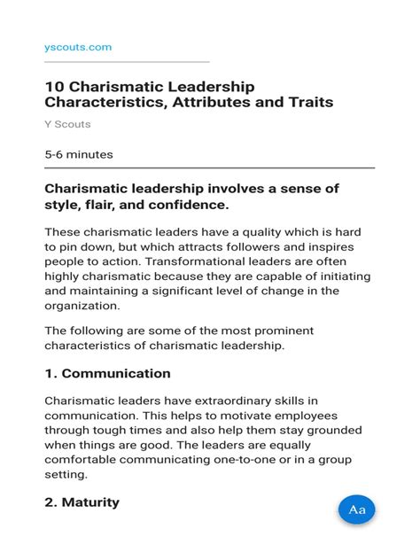 10 Charismatic Leadership Characteristics Attributes And Traits Pdf