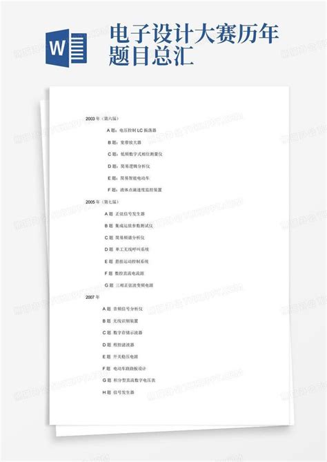 电子设计大赛历年题目总汇Word模板下载 编号ljwowpow 熊猫办公