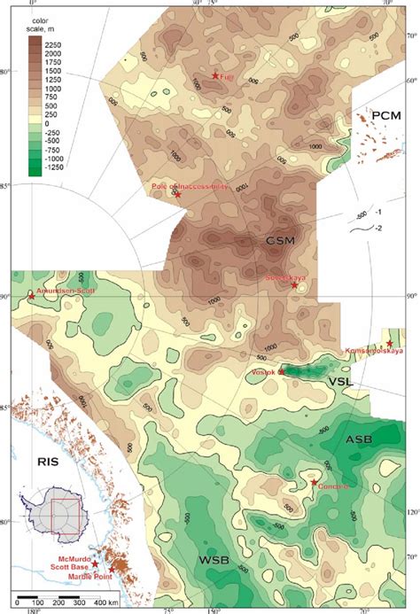 Bedrock Topography Map For Central East Antarctica 1 Bedrock Contours