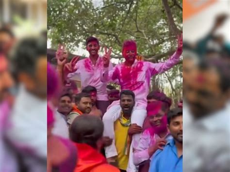 Loksabha Election 2024 राजं जिंकलं कोल्हापुरात गुलालाची उधळण करत