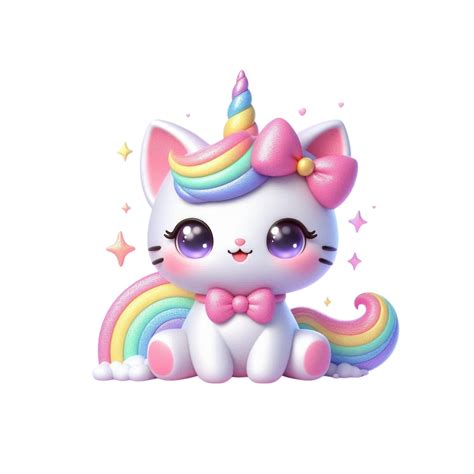 Caticorn Cute Kitycorn With A Bow Coquette Clipart Png Instant Download Transparency Cute