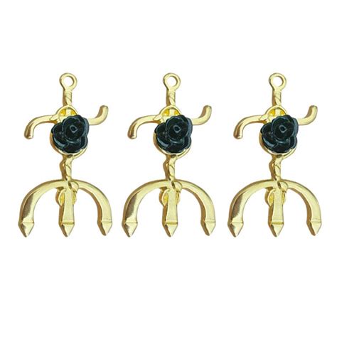 Kit 3 Pingentes Tridente Pomba Gira Dourado Flor Médio 4cm Elo7