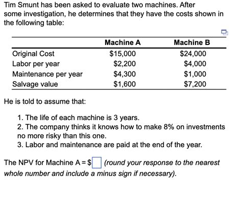Solved Tim Smunt Has Been Asked To Evaluate Two Machines Chegg