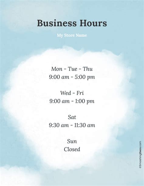 Free Editable Store Hours Template