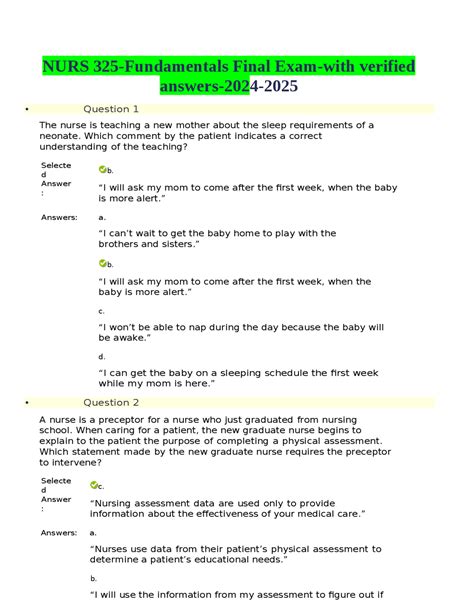 Nurs 325 Fundamentals Final Exam With Verified Answers 2024 2025docx