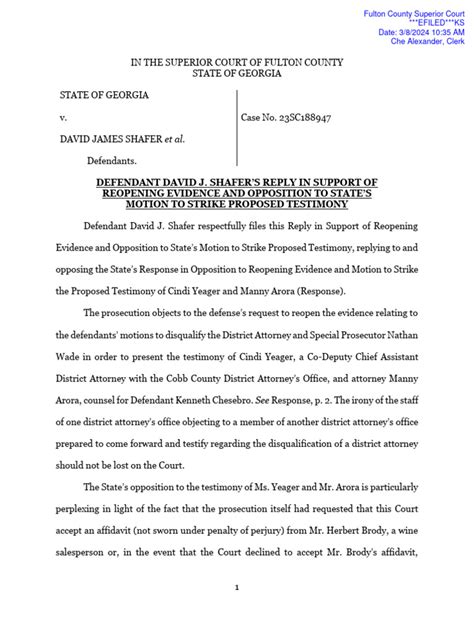 Shafer Replies To Fani Request To Reopen Evidence Pdf Prosecutor District Attorney