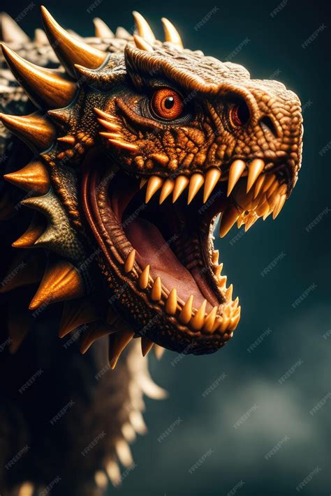Premium Ai Image Closeup Front View Portrait Of Roaring Monster