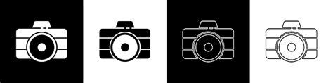 白黒の背景に写真のカメラアイコンを分離設定しますフォトカメラアイコンベクトルの図 イラストレーションのベクターアート素材や画像を多数ご用意