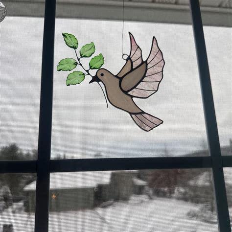 White Dove Stained Glass Birds Suncatcher Christmas Ts Custom