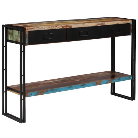 Table Console Bois De Récupération Massif 120 X 30 X 76 Cm