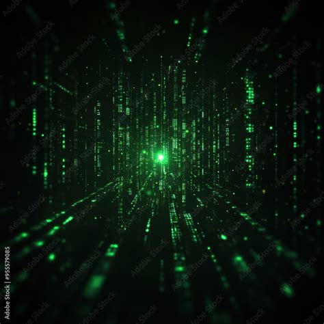 Abstract Digital Matrix Background With Glowing Green Binary Code Futuristic Technology Data