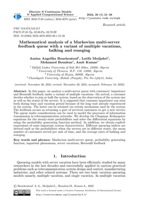 Pdf Mathematical Analysis Of A Markovian Multi Server Feedback Queue