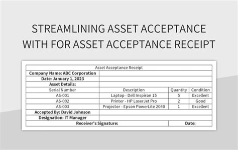 Streamlining Asset Acceptance With For Asset Acceptance Receipt Excel