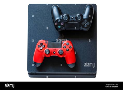 Sony Playstation Ps4 Controllers Dualshock 4 Set On Ps4 Console Isolated On White Background